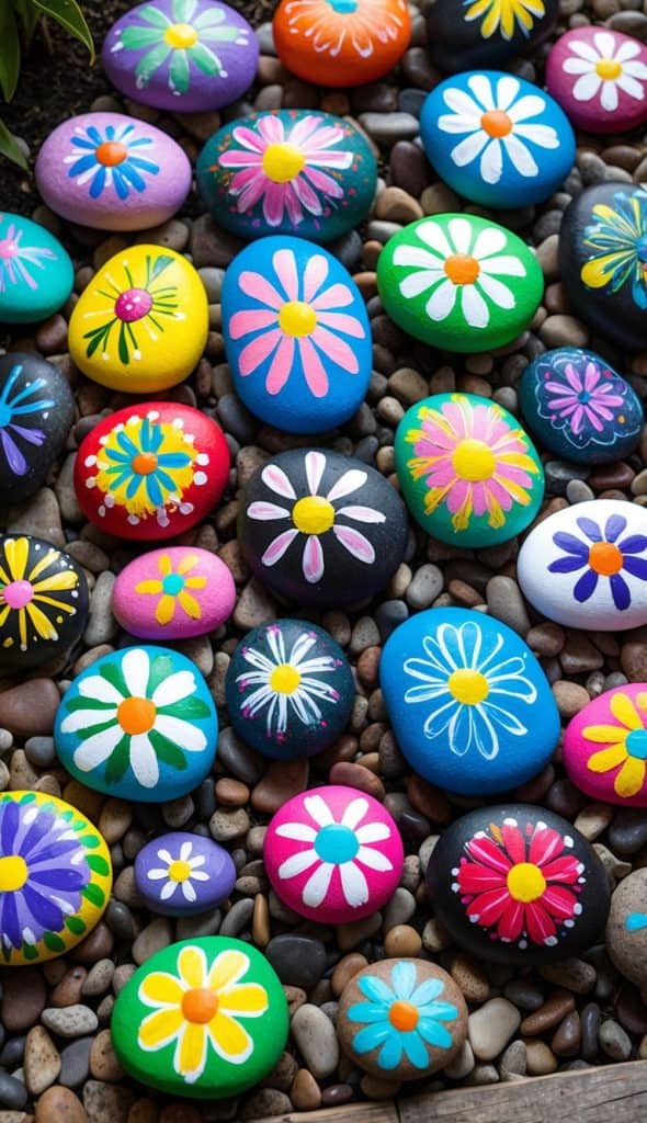 50 Beautiful Flower Painted Rock Ideas for Creative Crafts: Blooming ...