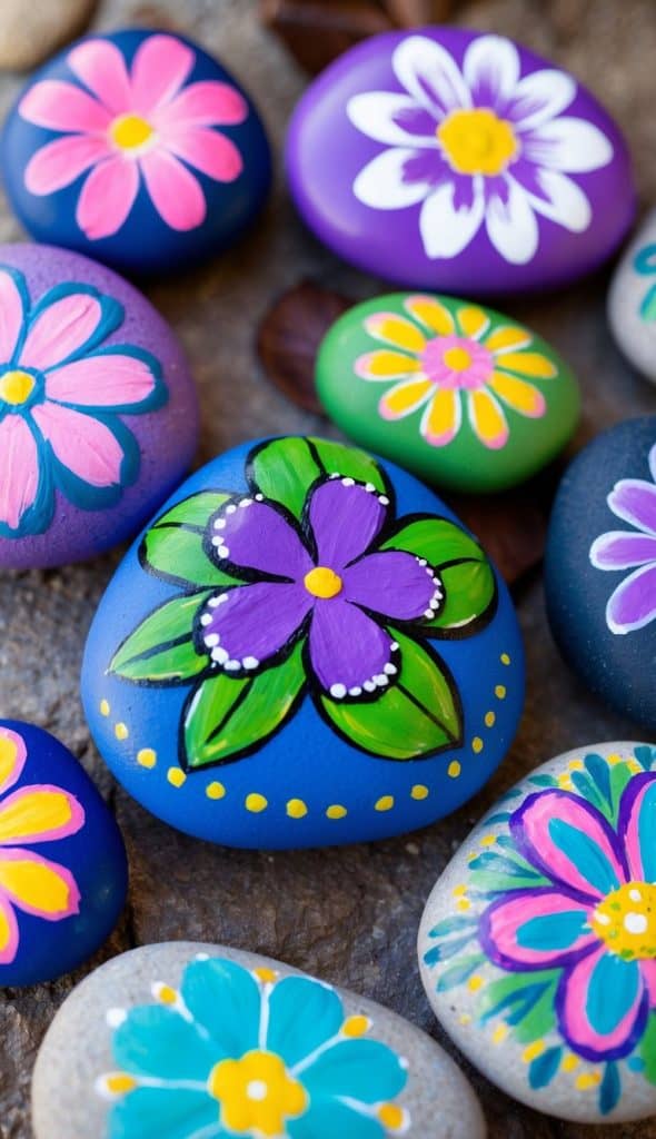 50 Beautiful Flower Painted Rock Ideas for Creative Crafts: Blooming ...