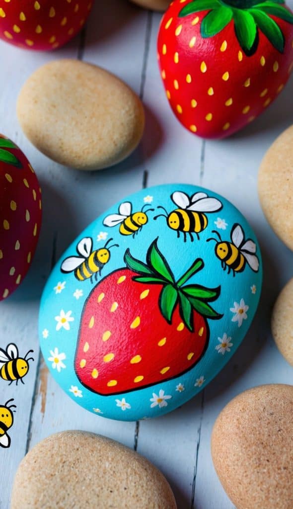 19 Sweet Strawberry Painted Rock Ideas for Summer Crafts: Bright and ...