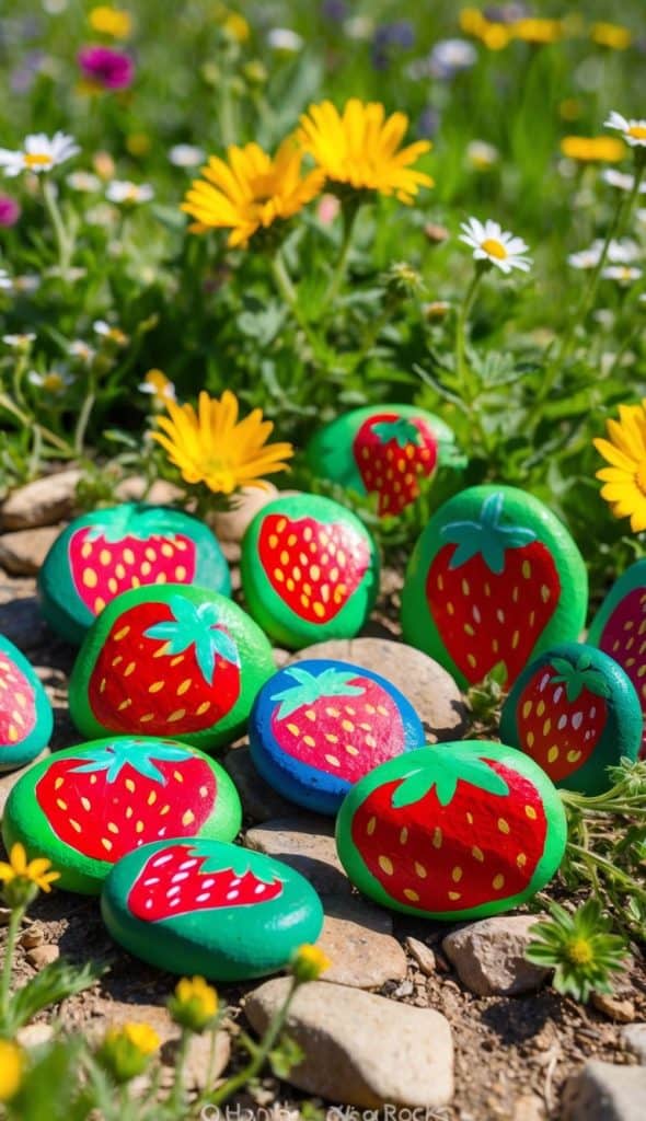 19 Sweet Strawberry Painted Rock Ideas for Summer Crafts: Bright and ...