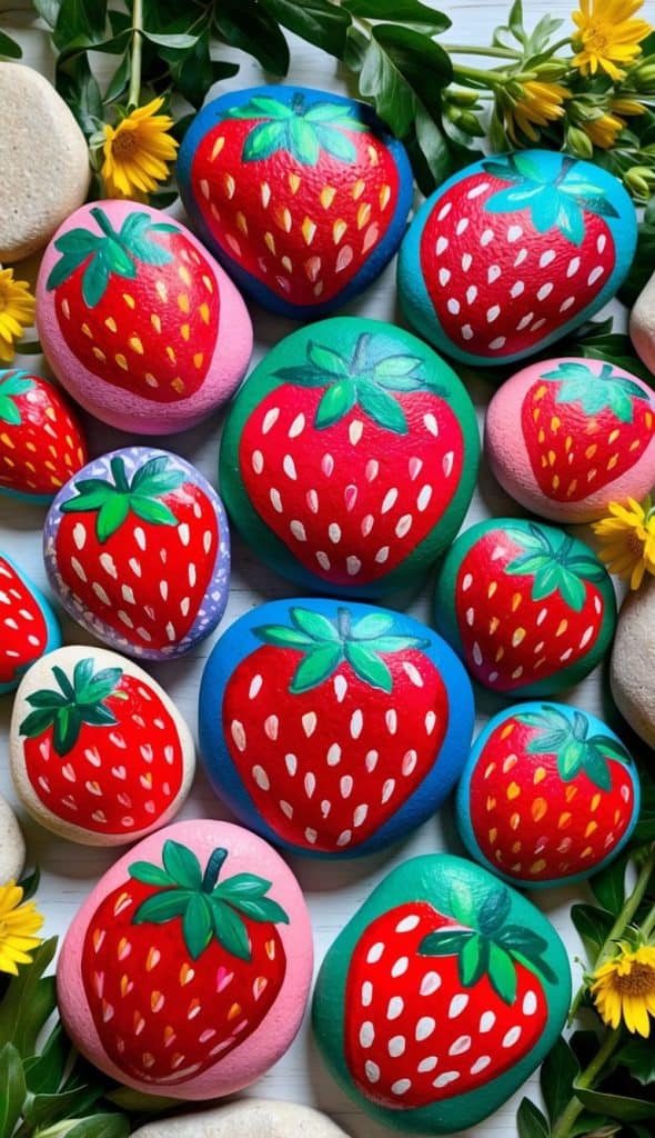 19 Sweet Strawberry Painted Rock Ideas for Summer Crafts: Bright and ...