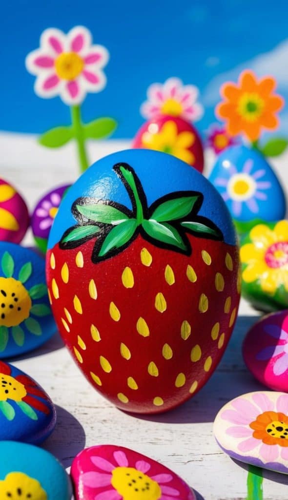 19 Sweet Strawberry Painted Rock Ideas for Summer Crafts: Bright and ...