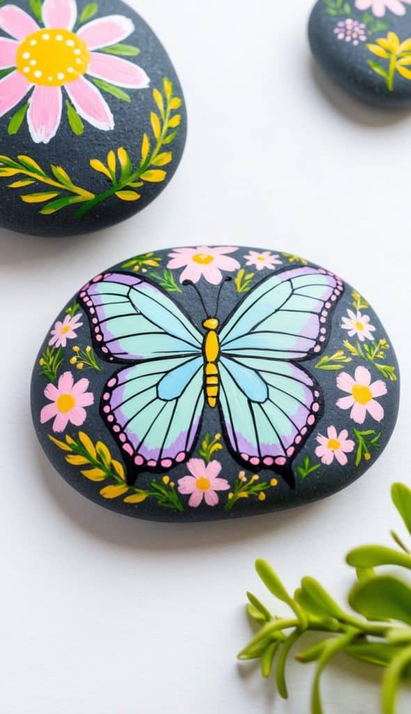 25 Delicate Butterfly Painted Rock Ideas for Creative Crafts: Bring ...