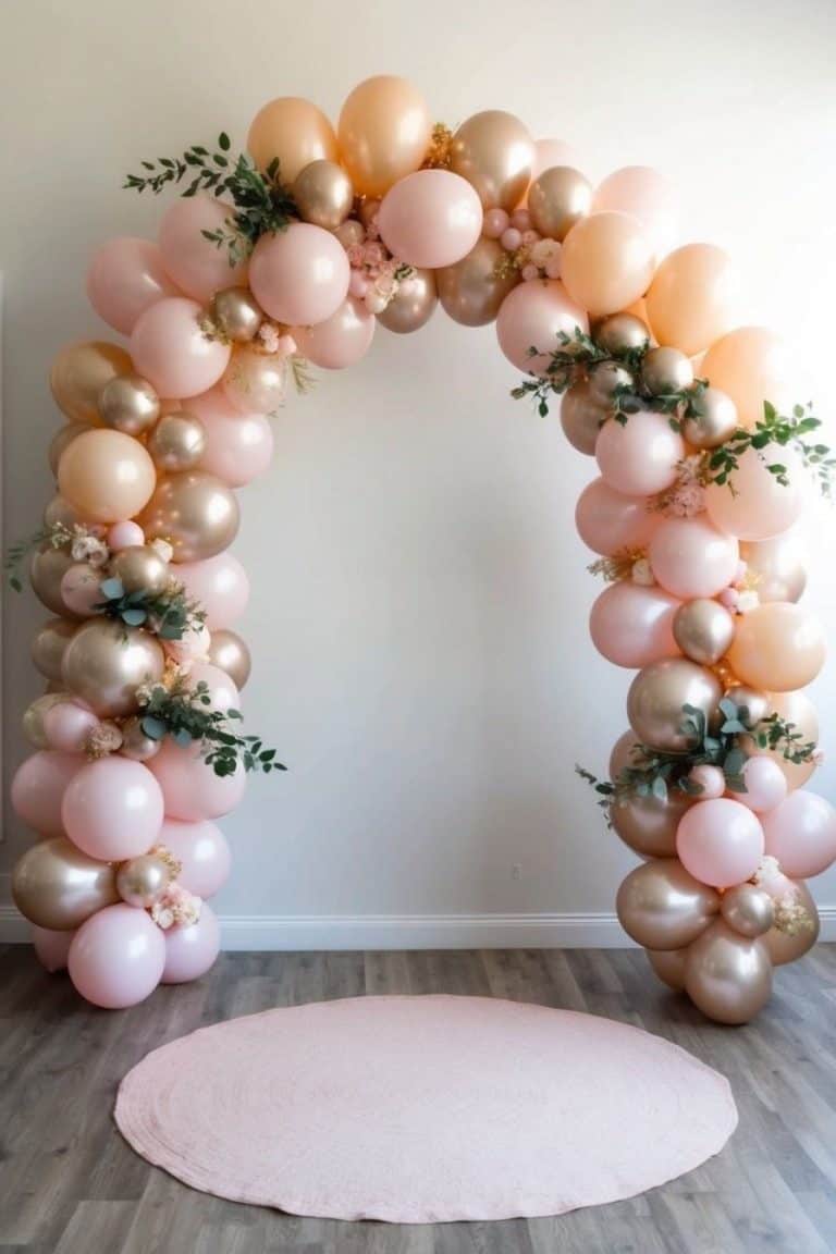23 Elegant Bridal Shower Balloon Arch Ideas with Blush and Champagne ...