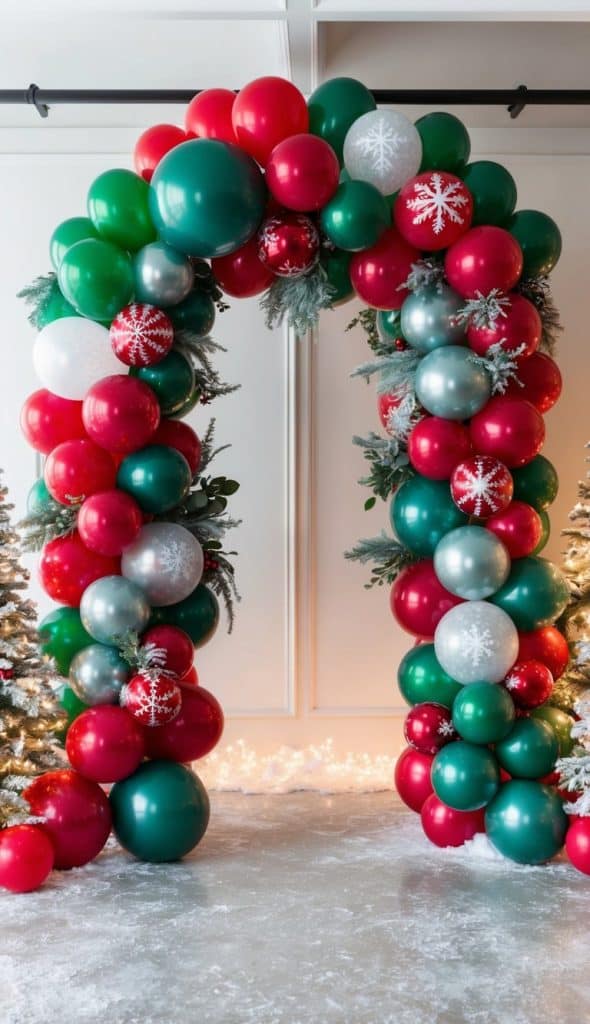20 Festive Christmas Balloon Arch Ideas with Red, Green, and Snowy ...
