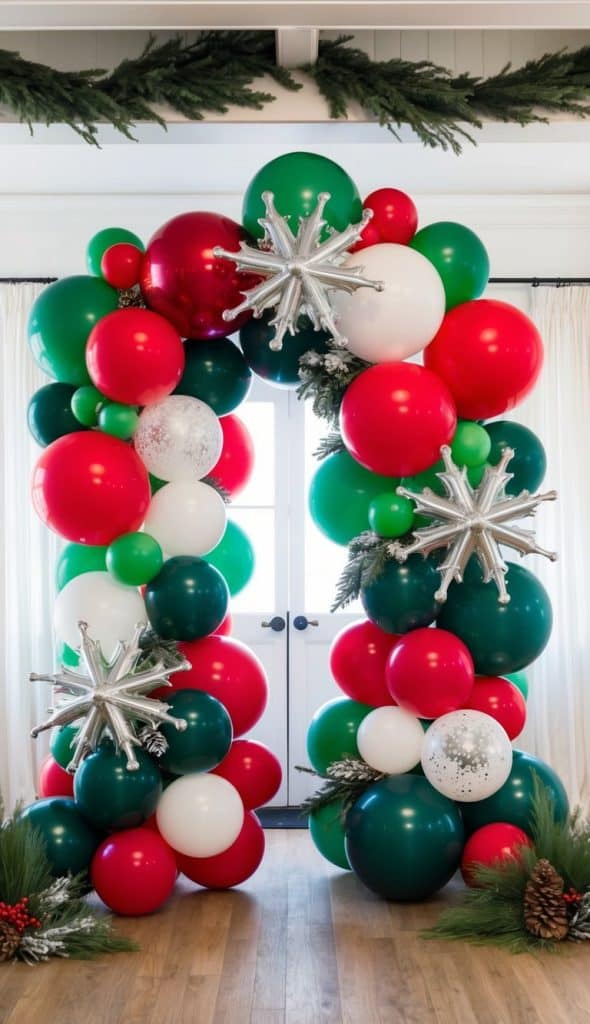 20 Festive Christmas Balloon Arch Ideas with Red, Green, and Snowy ...