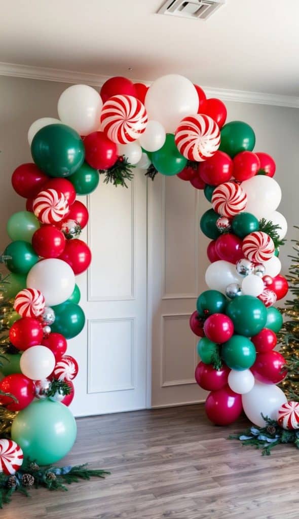 20 Festive Christmas Balloon Arch Ideas with Red, Green, and Snowy ...