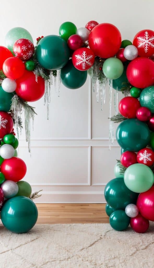 20 Festive Christmas Balloon Arch Ideas with Red, Green, and Snowy ...