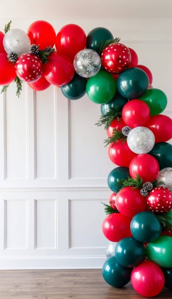 20 Festive Christmas Balloon Arch Ideas with Red, Green, and Snowy ...