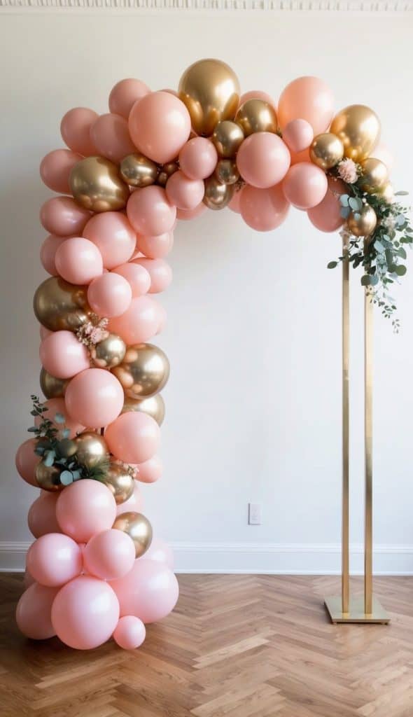 23 Elegant Bridal Shower Balloon Arch Ideas with Blush and Champagne ...