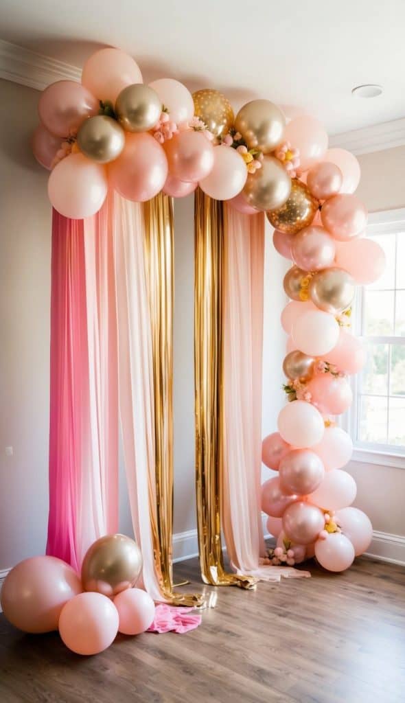 23 Elegant Bridal Shower Balloon Arch Ideas with Blush and Champagne ...
