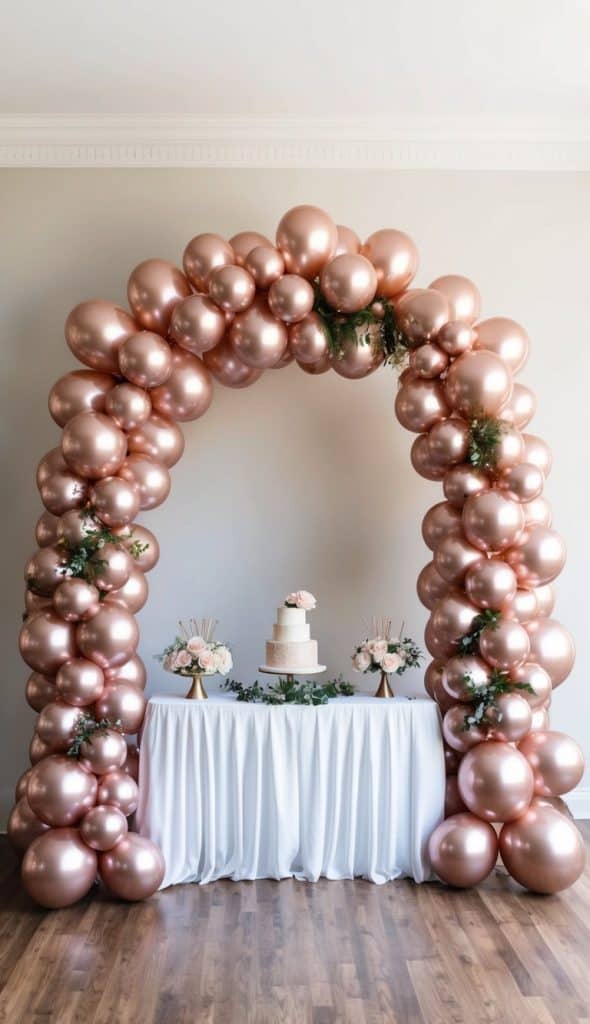 23 Elegant Bridal Shower Balloon Arch Ideas with Blush and Champagne ...