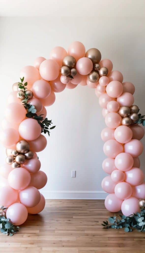 23 Elegant Bridal Shower Balloon Arch Ideas with Blush and Champagne ...