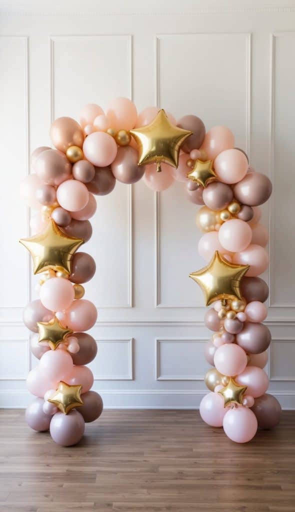 23 Elegant Bridal Shower Balloon Arch Ideas with Blush and Champagne ...