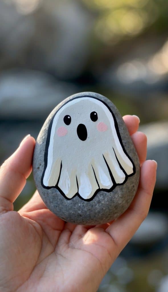 56 Cute Ghost Painted Rock Ideas for Easy Halloween Fun