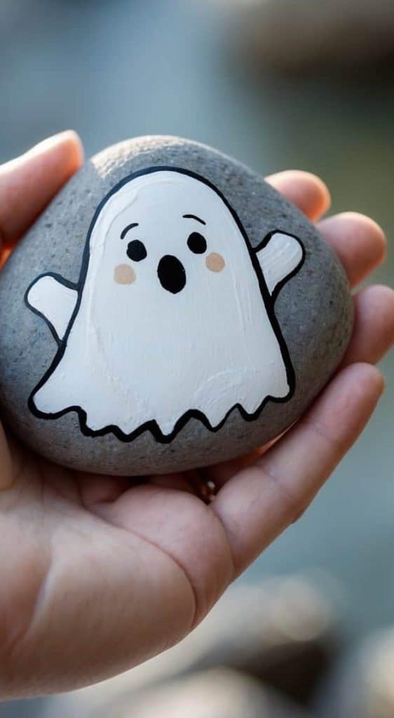 56 Cute Ghost Painted Rock Ideas for Easy Halloween Fun